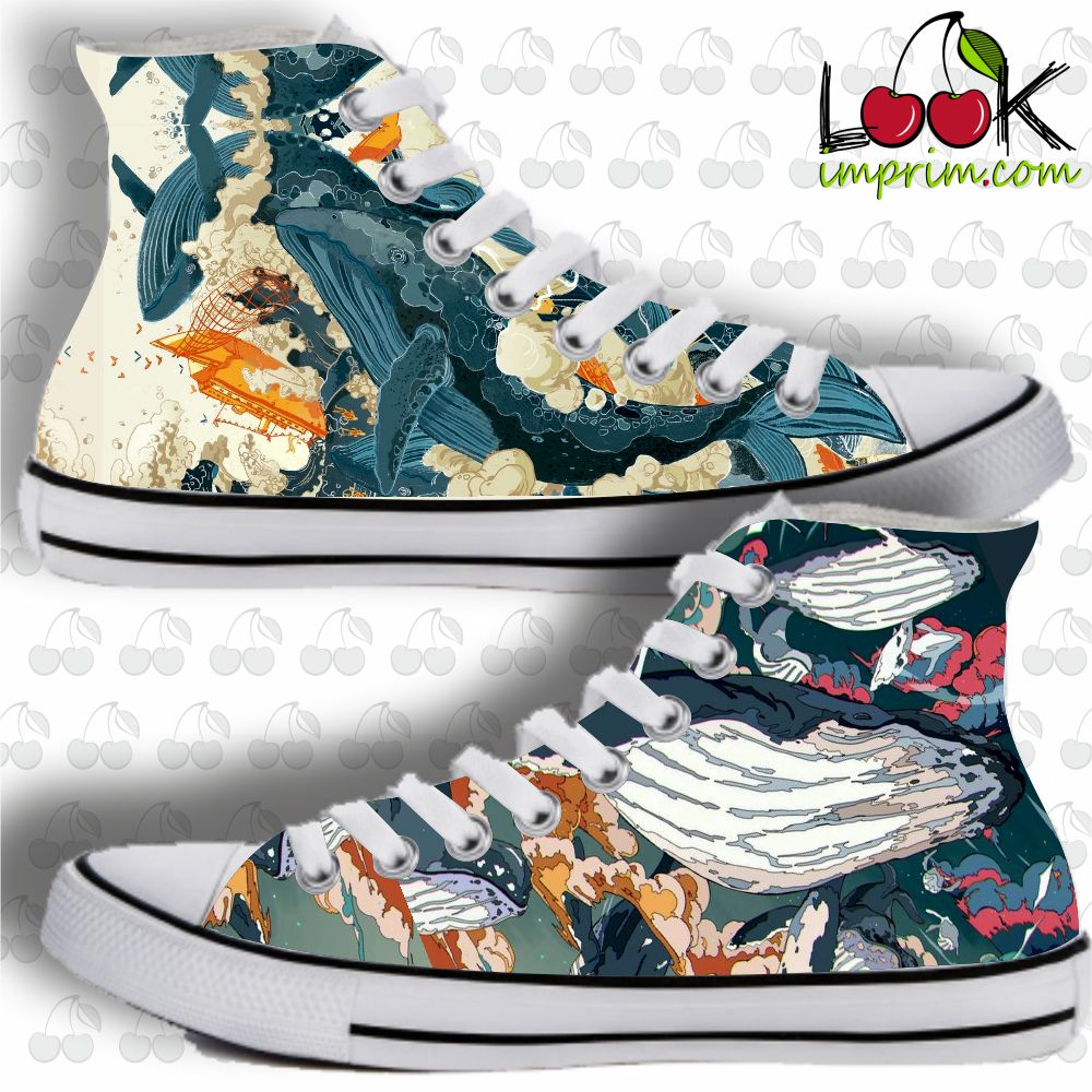 BASKET ART WHALE - basket personnalisée | de type Converse – Look Imprim : Basket personnalisée, Sac