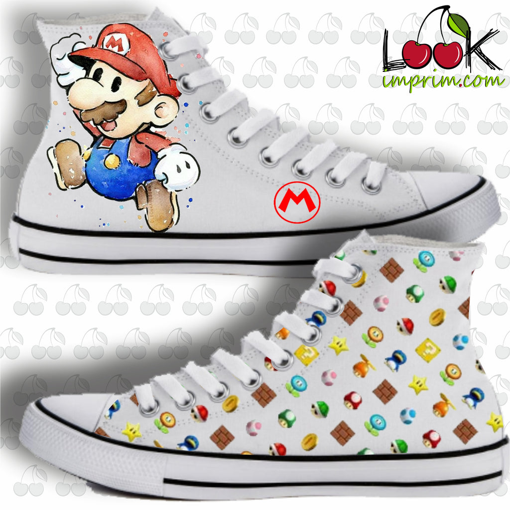BASKET MARIO - basket personnalisée | de type Converse – Look Imprim : Basket personnalisée, Sac