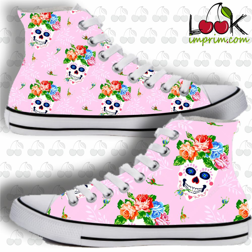 BASKET PINK SKULL ROSES - basket personnalisée | de type Converse – Look Imprim : Basket ...