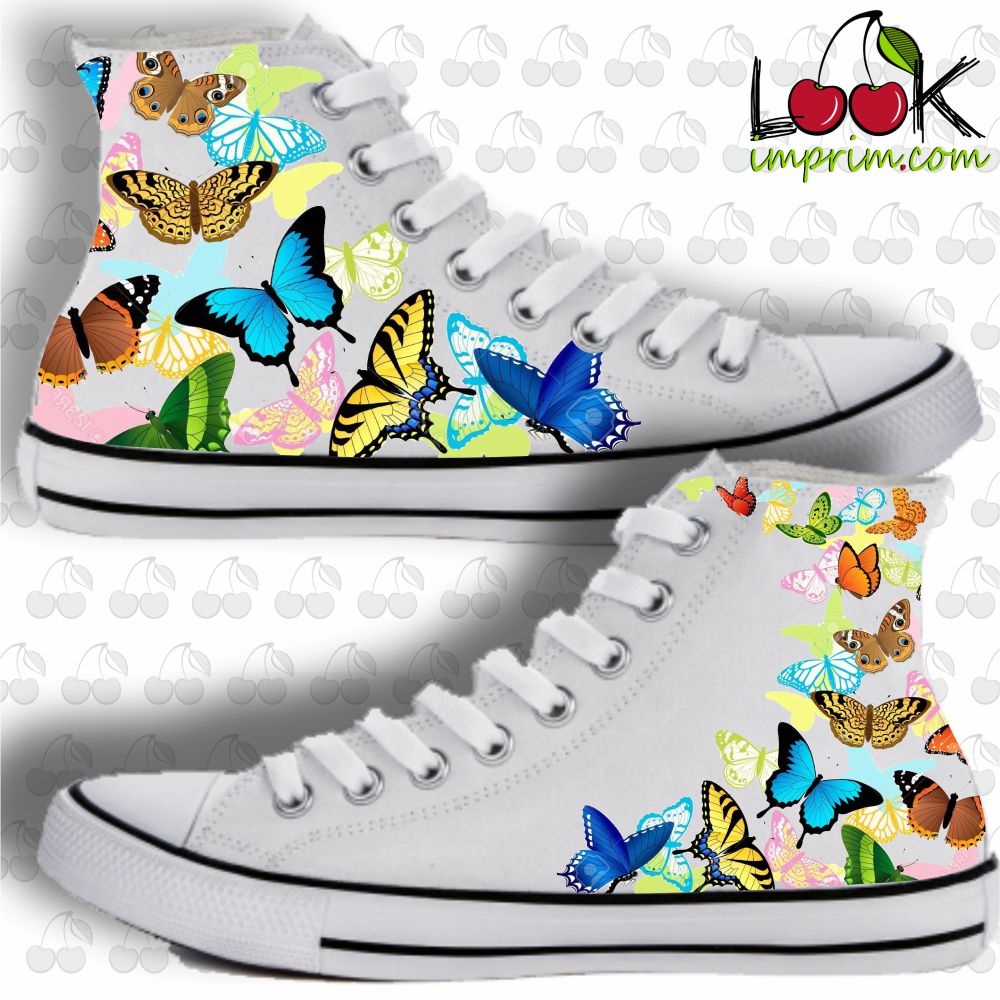 BASKET PAPILLONS - basket personnalisée | de type Converse – Look Imprim : Basket personnalisée, Sac